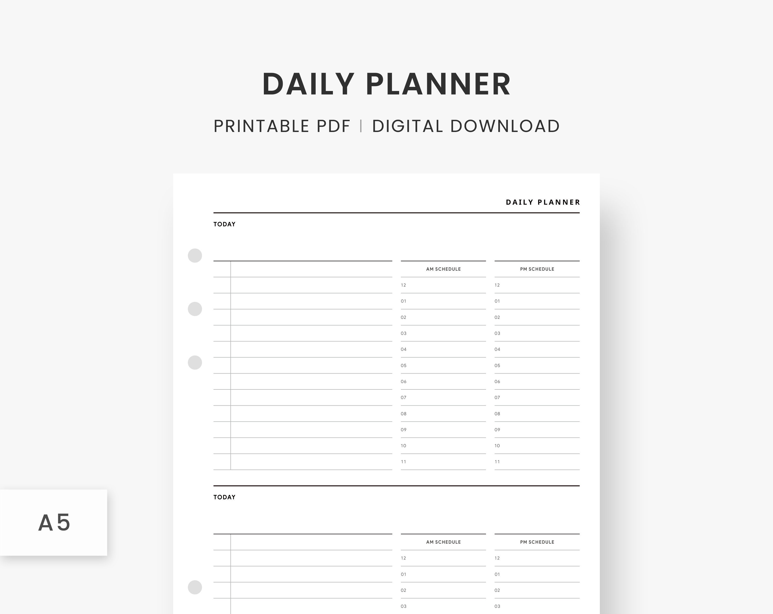 A5 Inserts : Daily Schedule, Planner Printable, Daily Organizer, Daily ...