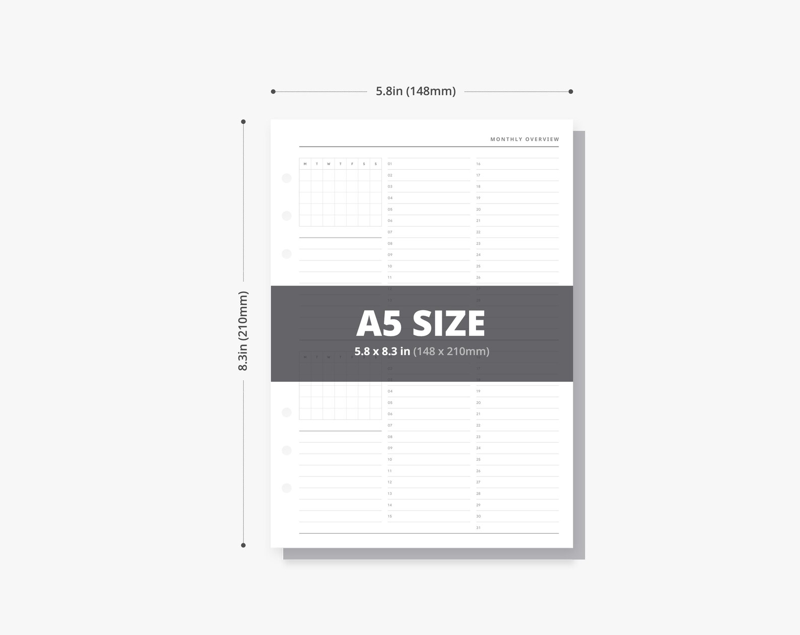 A5 Inserts : Monthly Overview Printable Planner Monthly - Etsy