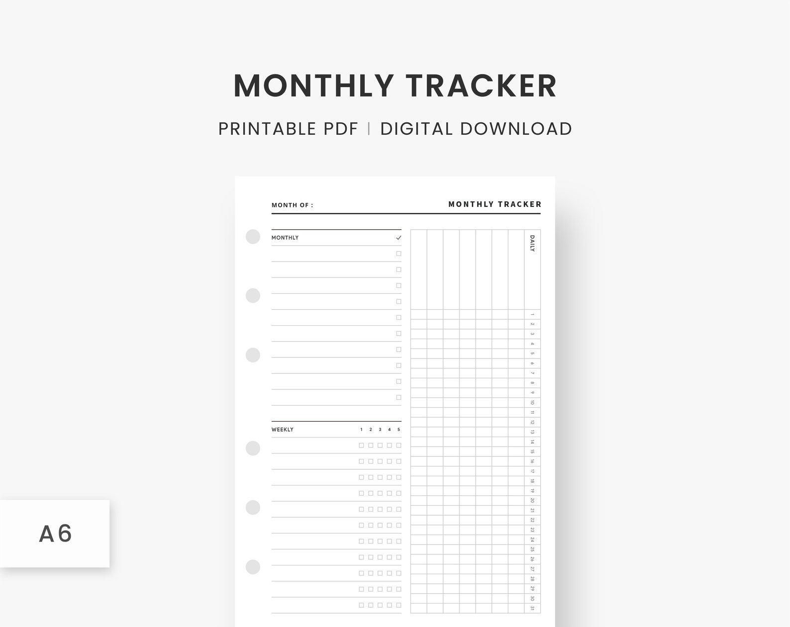 A6 Inserts : Monthly Tracker, Habit Tracker Printable, Daily Habit ...