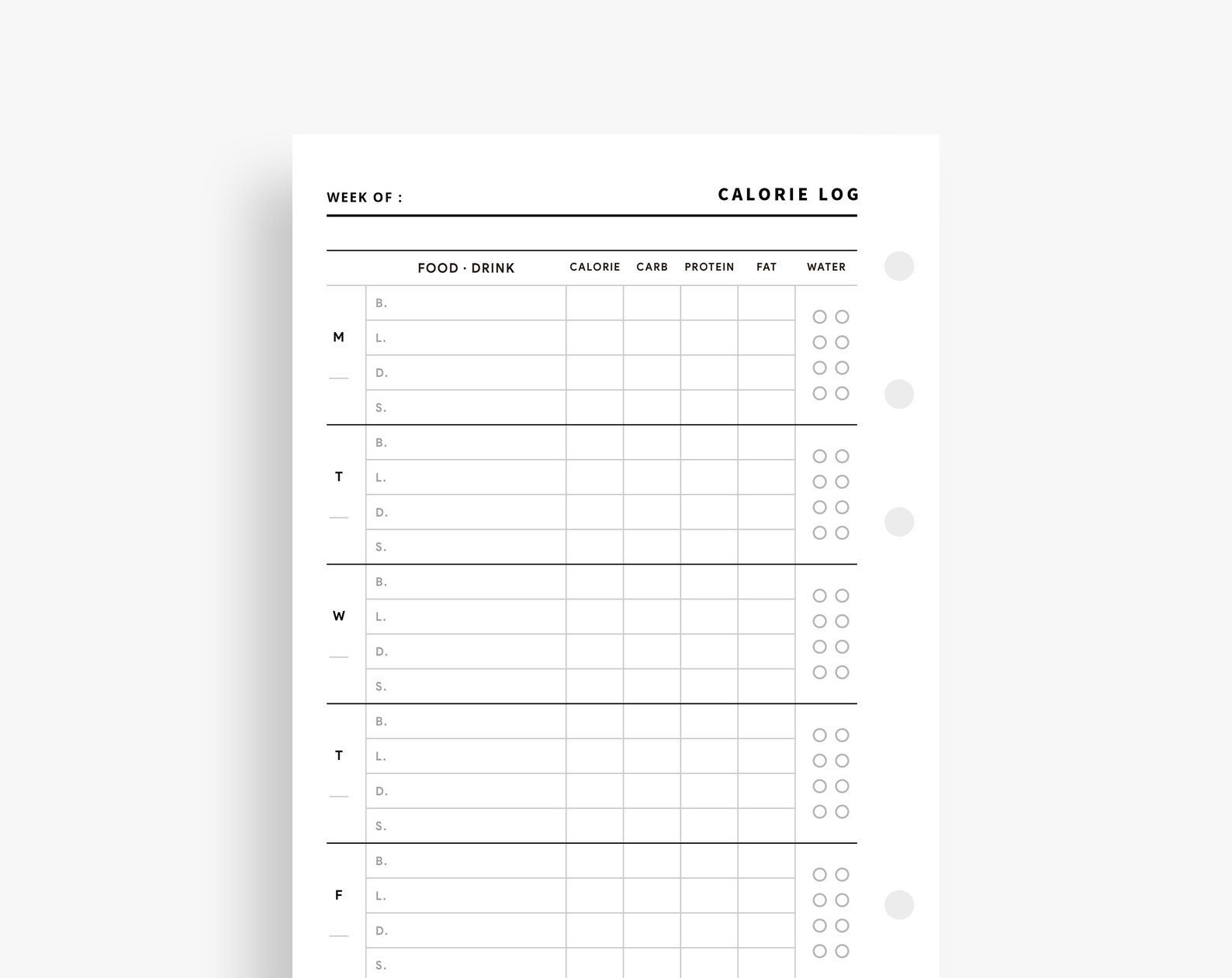 Calorie Log Printable, Personal Wide Inserts, Fitness Planner, Health ...