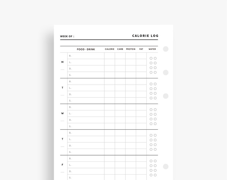 Calorie Log Printable, Personal Wide Inserts, Fitness Planner, Health ...