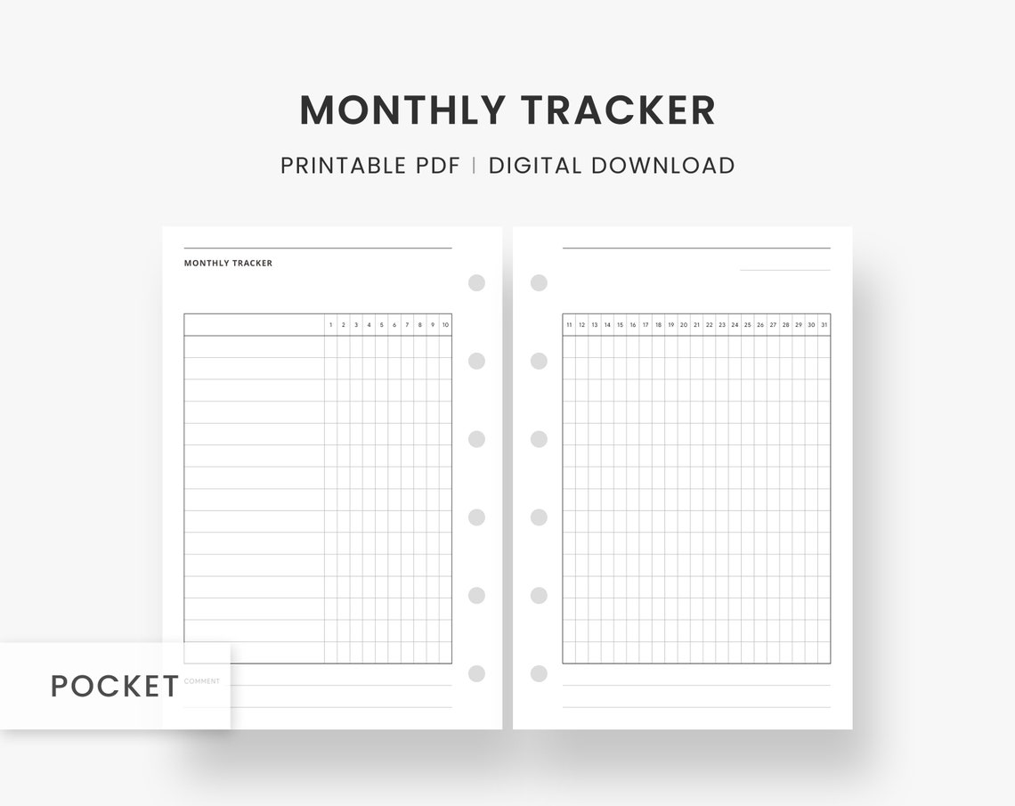 Pocket Inserts : Monthly Tracker Printable, Habit Planner, Goal Tracker ...