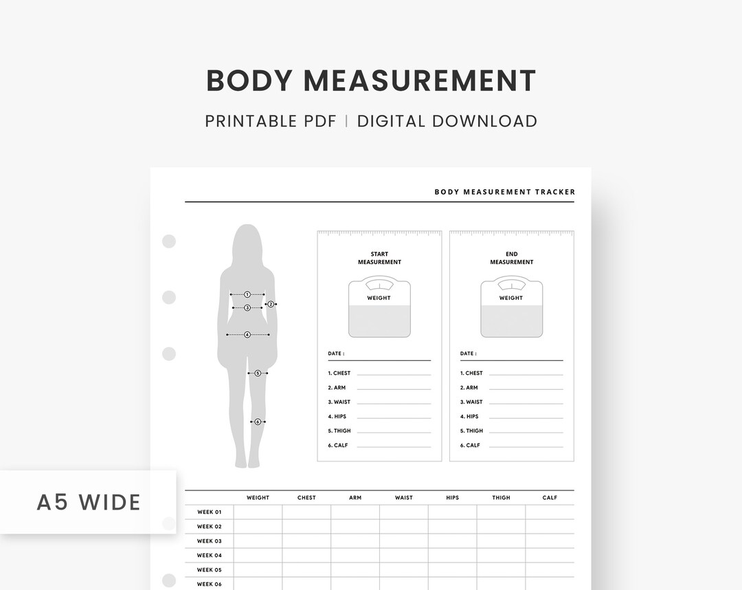 A5 Wide Inserts : Body Measurement Tracker Printable, Body Progress ...