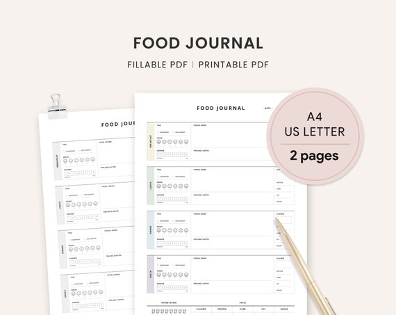 Food Journal Printable Daily Food Diary Calories Log Food | Etsy