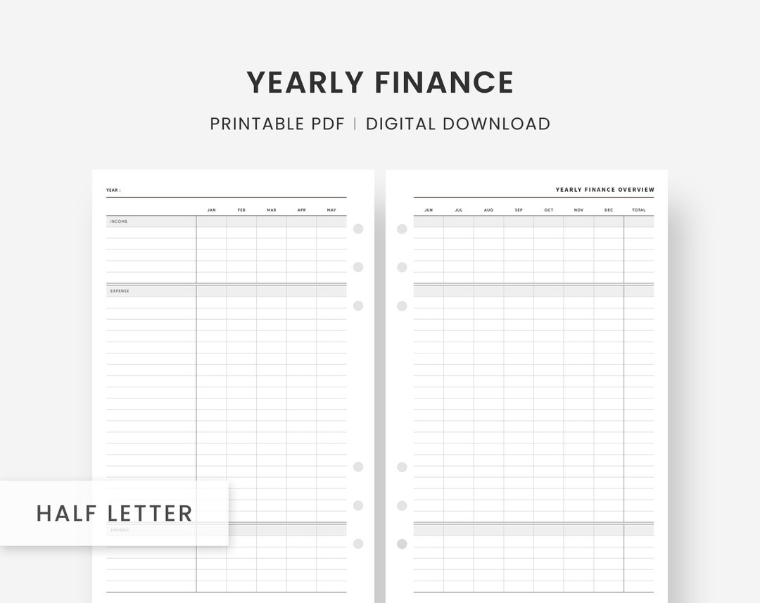 Yearly Finance Overview Printable, Finance Tracker Template for Money ...