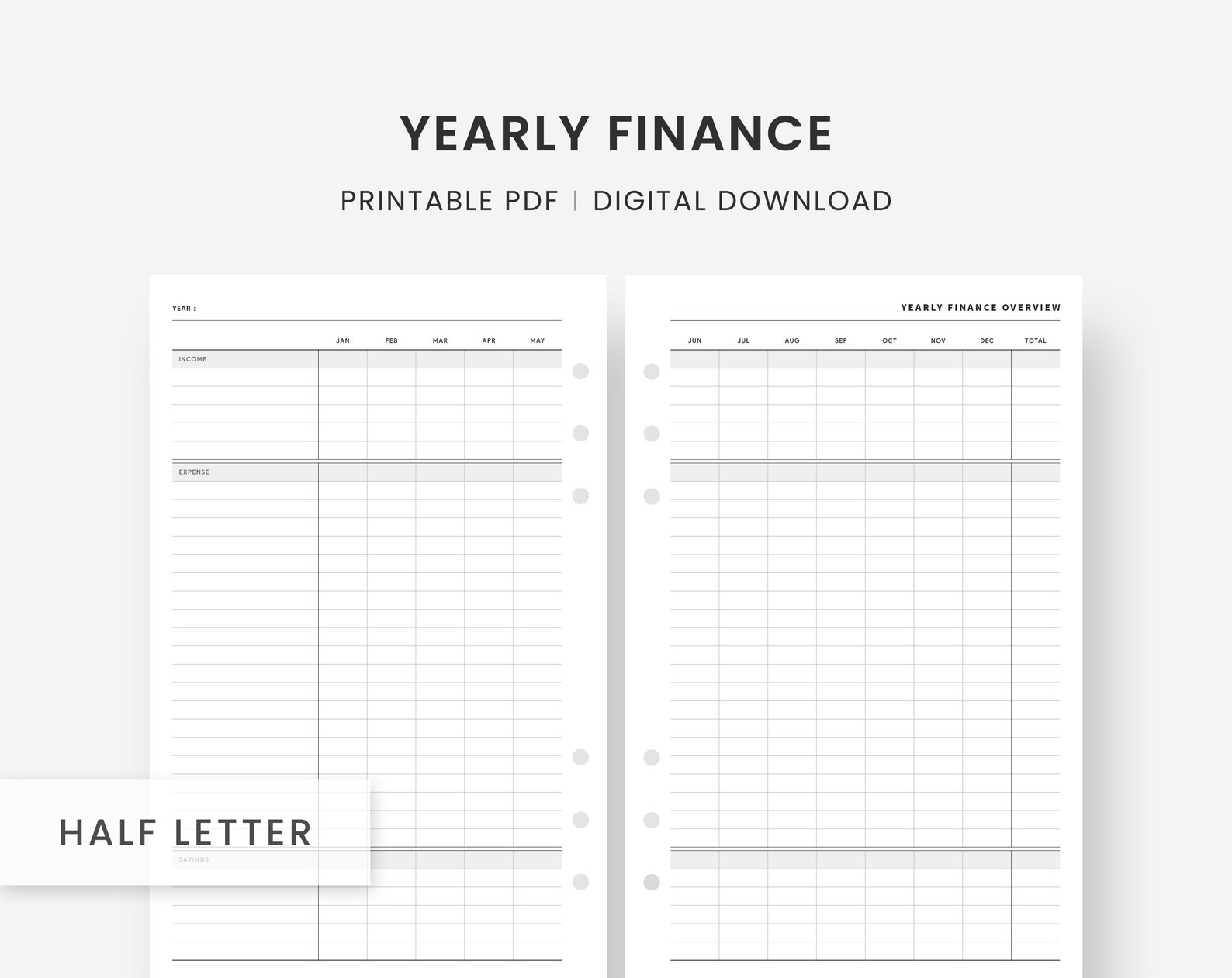 Yearly Finance Overview Printable, Finance Tracker Template for Money ...