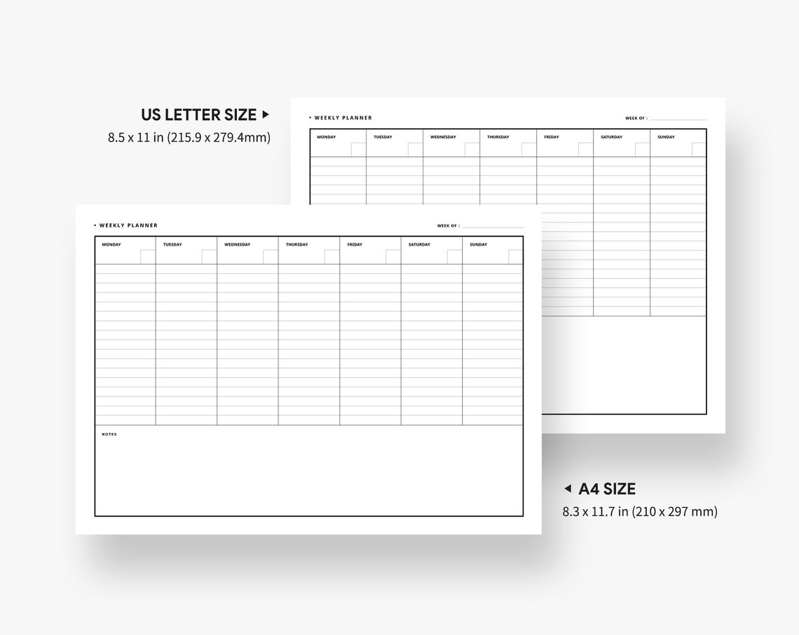Minimal Weekly Planner Printable A4 Letter Size Horizontal | Etsy