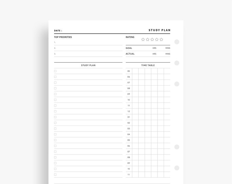 Study Planner Printable, Personal Wide Inserts, Student Planner, Academic Planner, 10 Minute ...