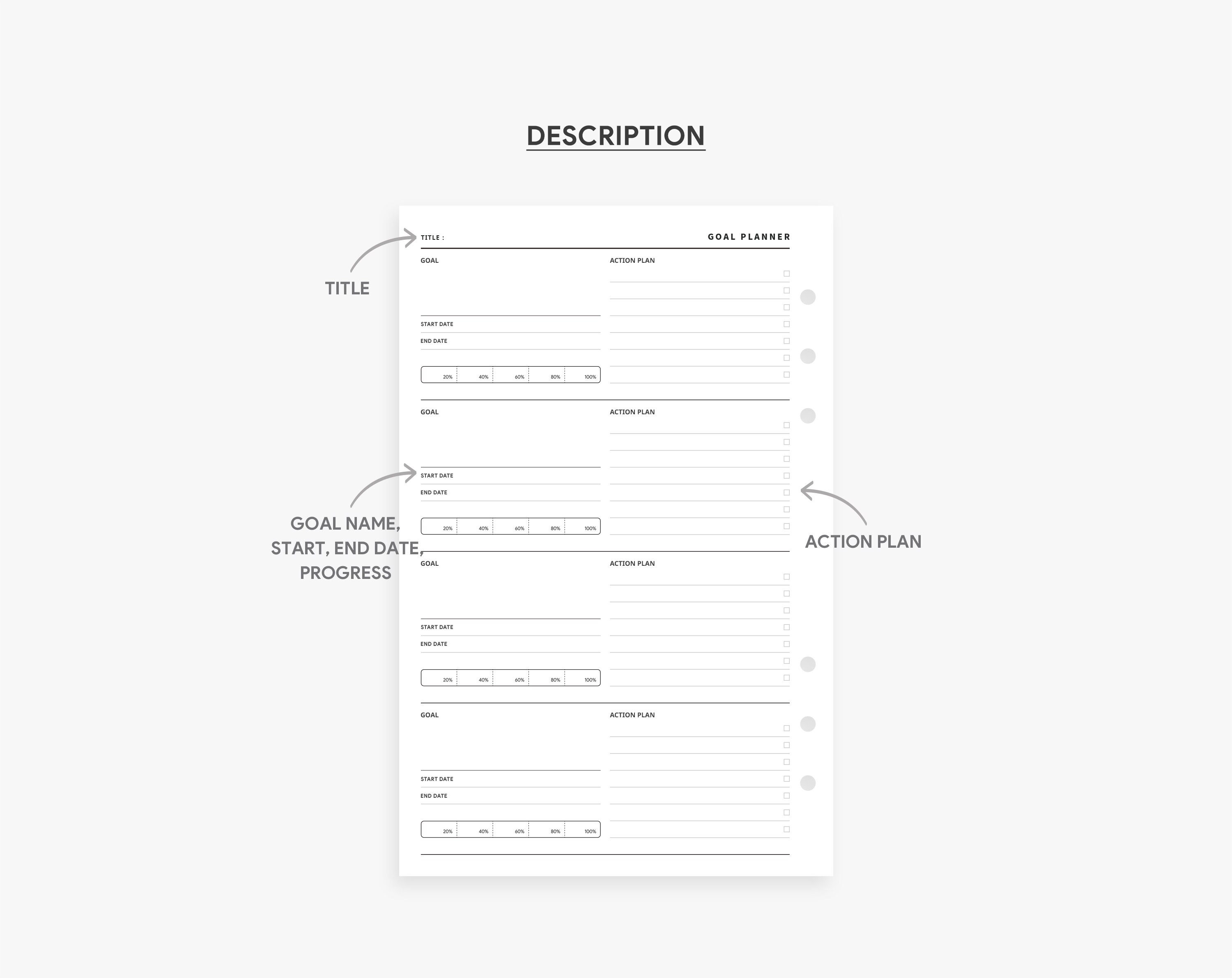 Goal Planner Printable, Goal Setting Page, Goal Tracker With Progress ...