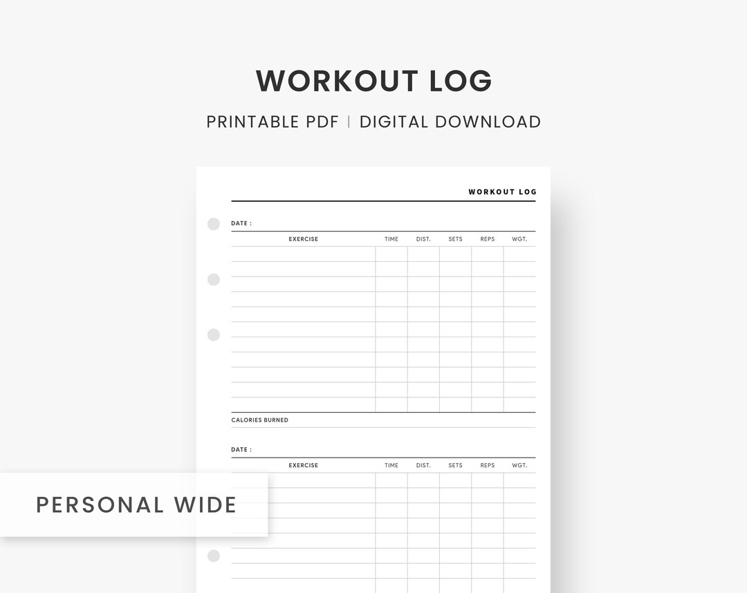 Workout Tracker Planner Printable, Personal Wide Inserts, Workout Log ...