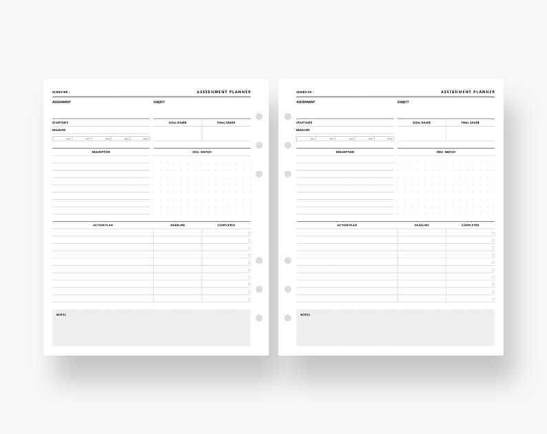 A5 Wide Inserts : Study Planner Printable, Assignment Plan ...