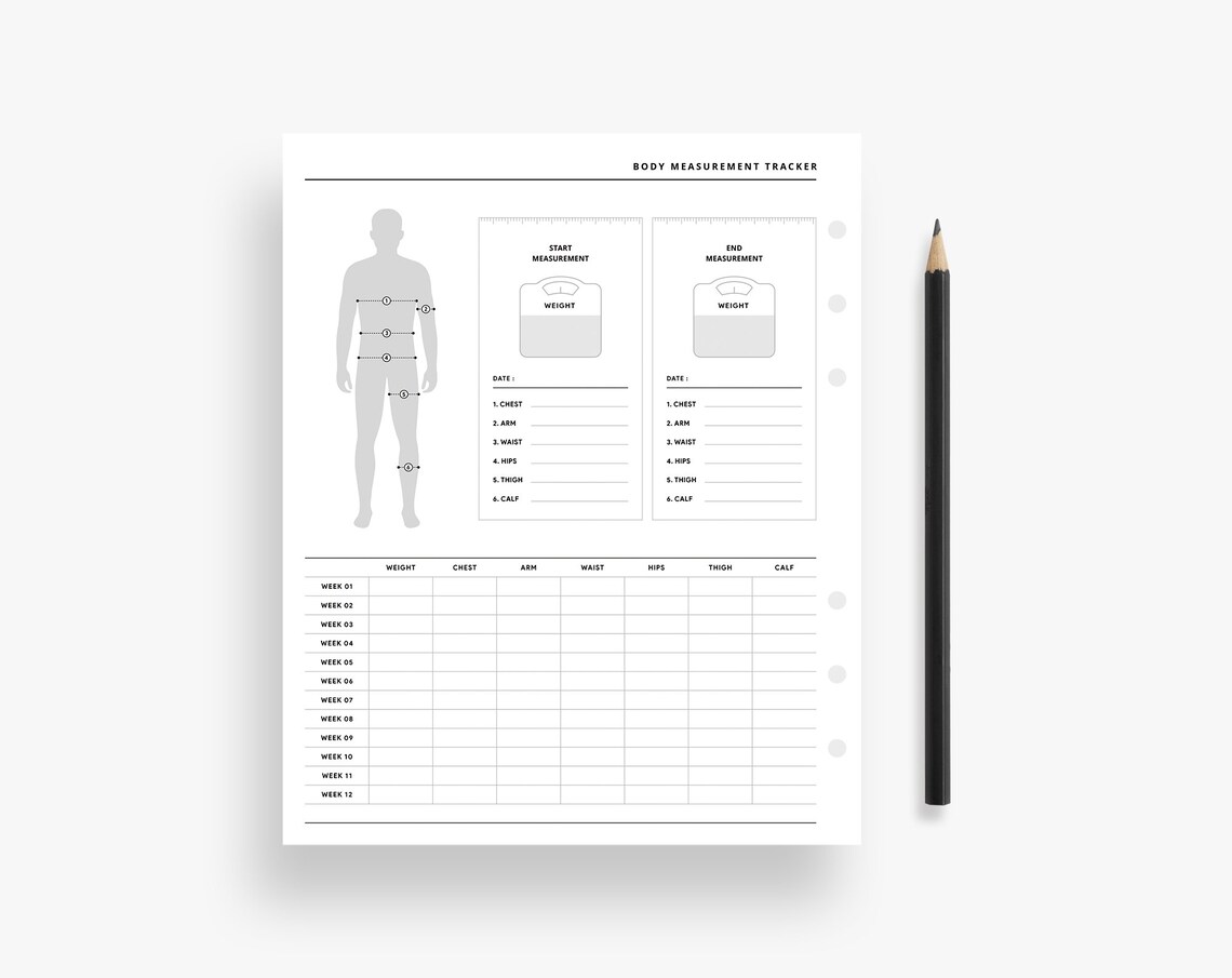 A5 Wide Inserts : Fitness Planner Printable, Body Progress Tracker ...