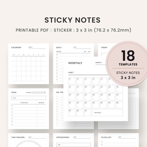Sticky Note Printable 3 X 3 In Notes Template Memo Card - Etsy