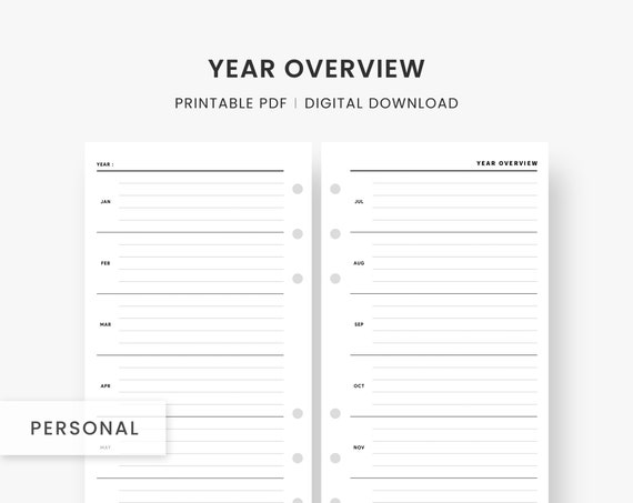 Personal Size Inserts : Year at a Glance Yearly Planner | Etsy