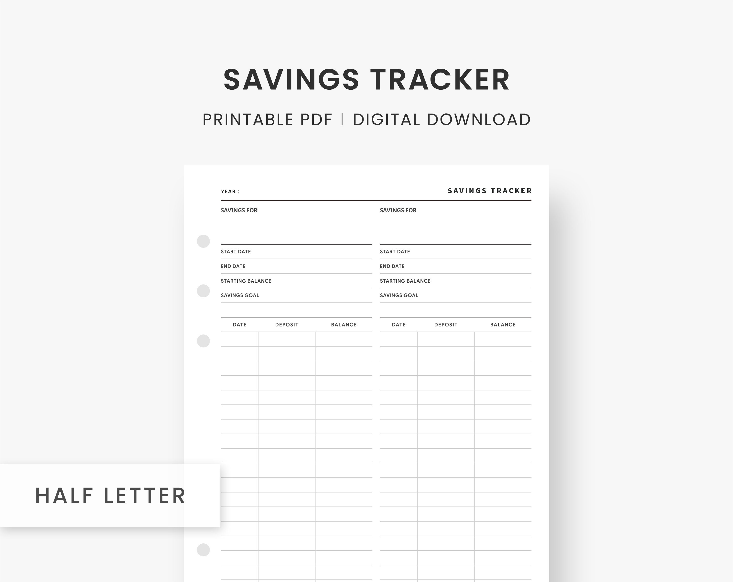 Savings Tracker Printable, Half Letter Inserts, Savings Goals, Money ...