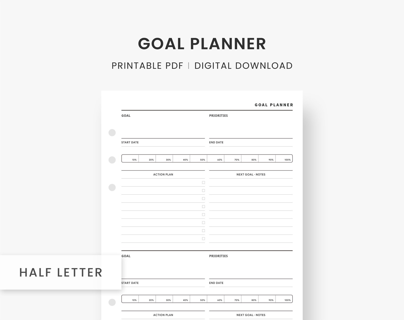 Goal Setting Planner Printable, Half Letter Inserts, Goal Tracker ...