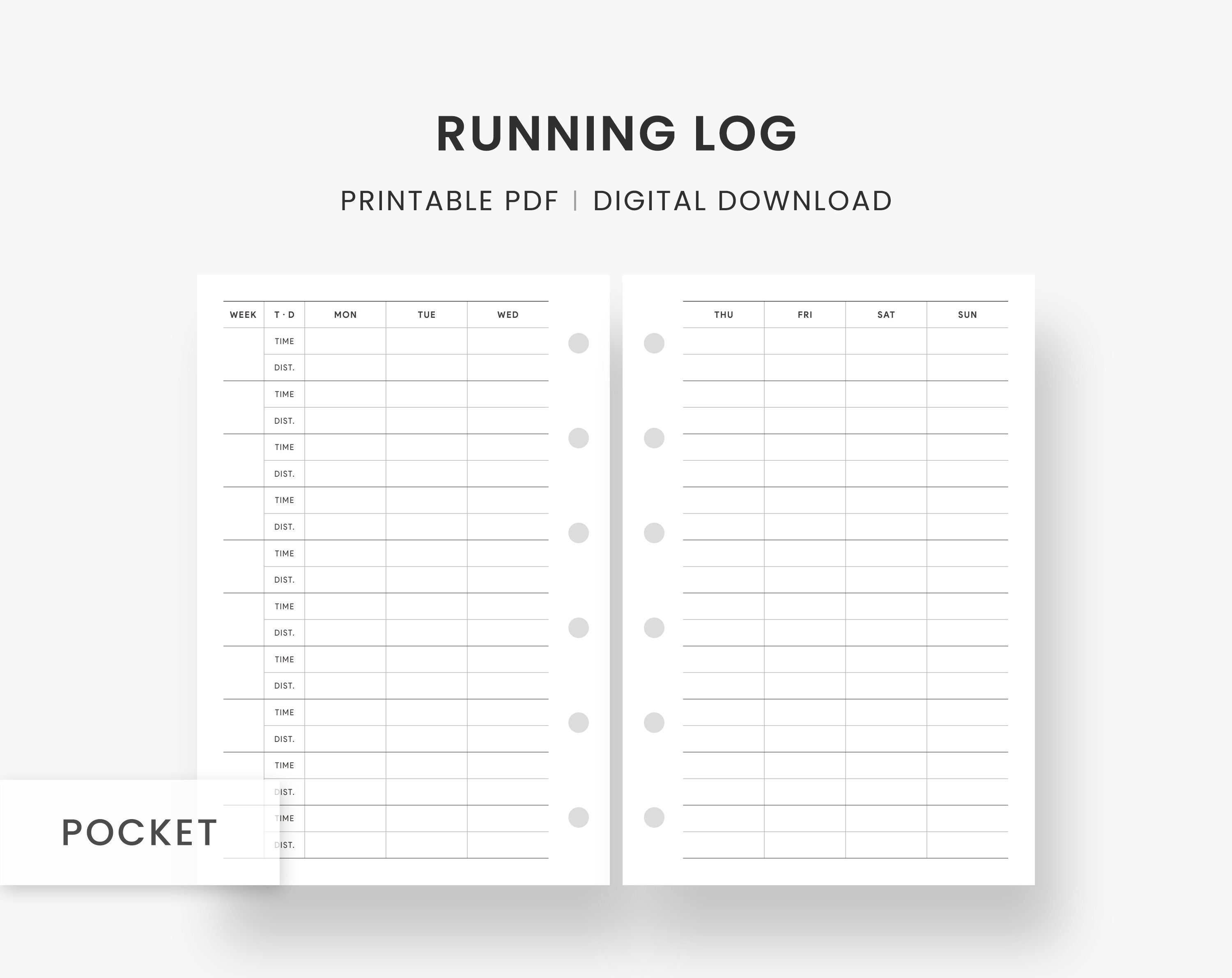 Pocket Inserts : Running Tracker Printable, Running Diary, Running ...