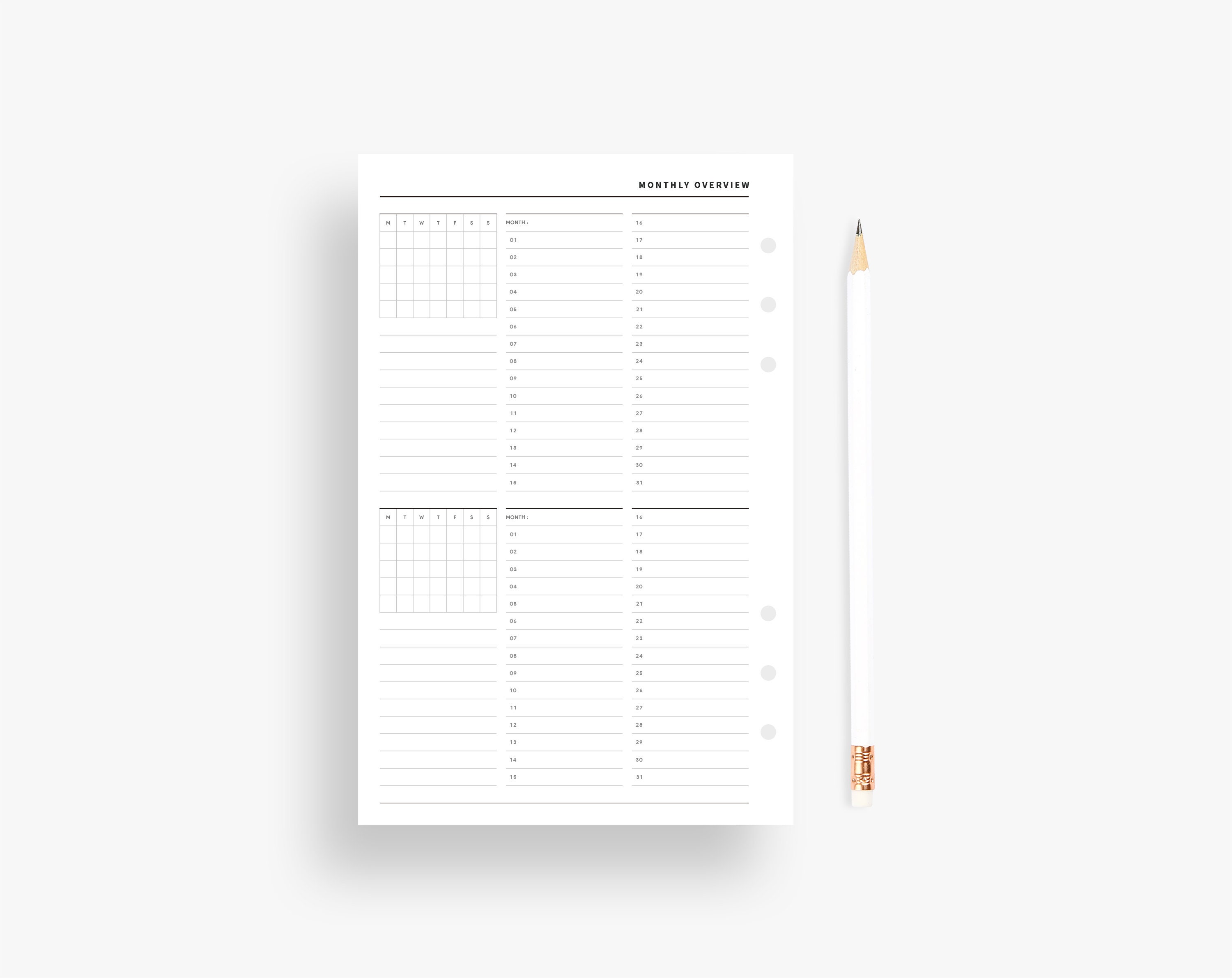 Monthly Overview Monthly Calendar Printable Undated Planner - Etsy