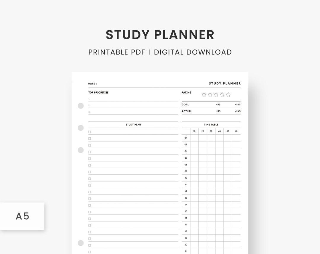 A5 Inserts : Study Planner Printable, Daily Study Organizer, Student ...