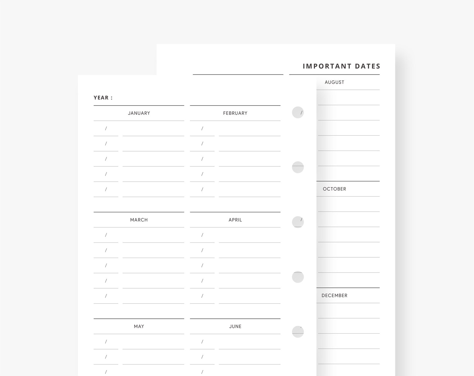 Pocket Inserts : Important Dates Planner Printable, Yearly Birthday ...