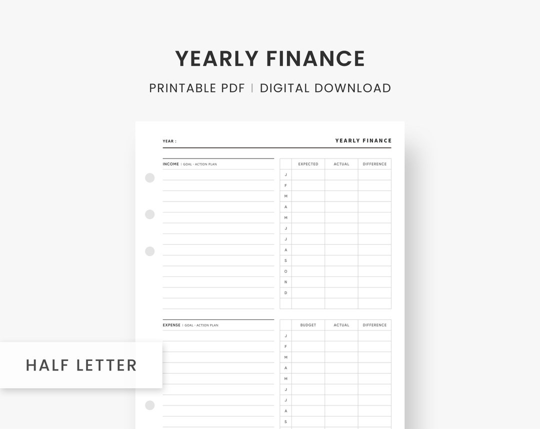Yearly Finance Planner Printable, Annual Planner, Finance Journal ...