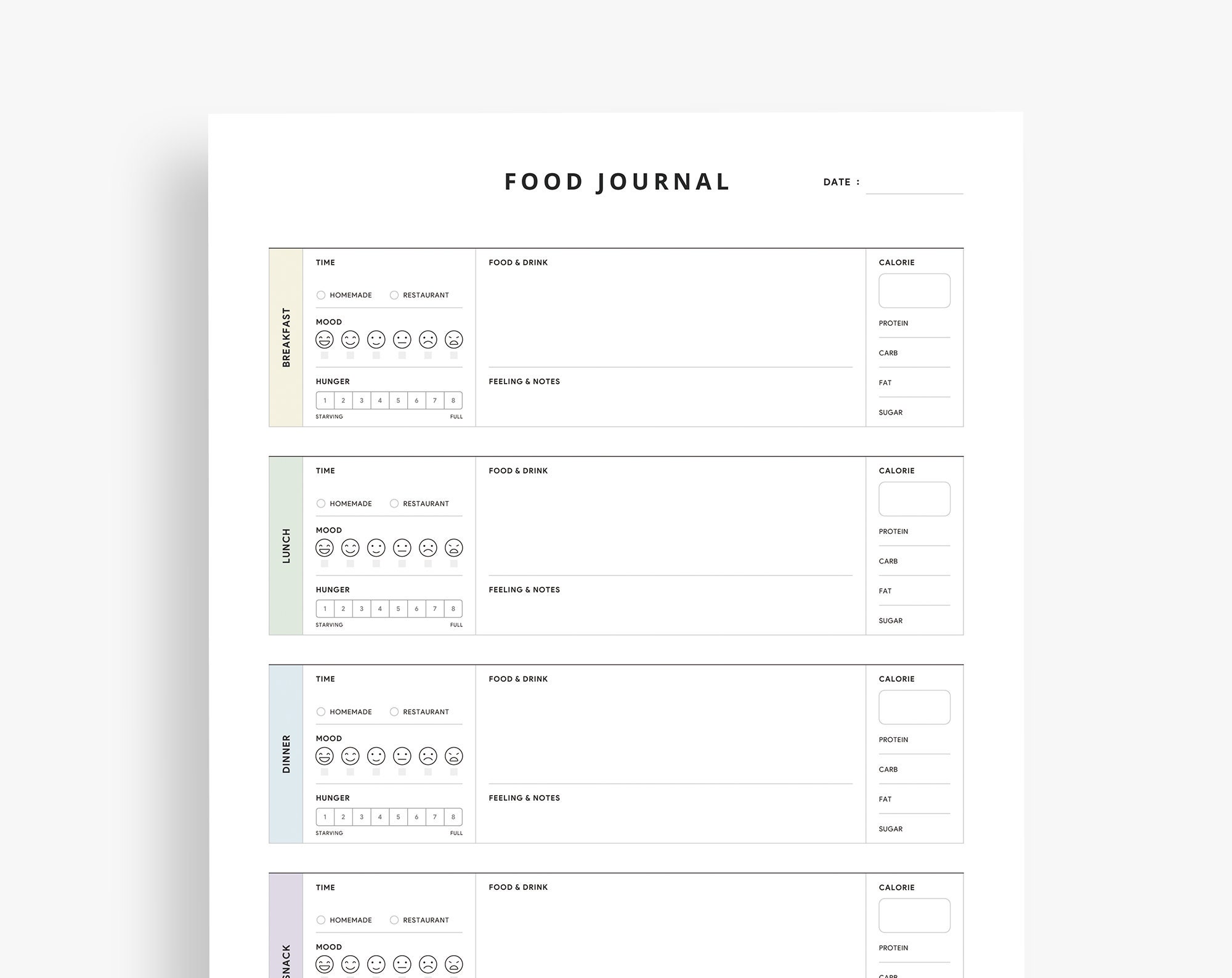 Food Journal Printable, Daily Food Diary, Calories Log, Food Log, Food ...