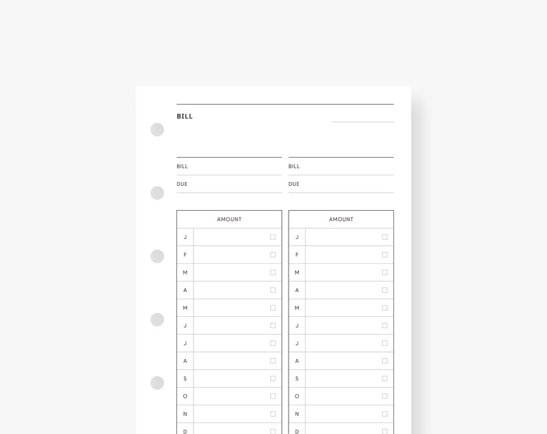 Pocket Inserts : Bill Tracker Printable, Bill Organizer, Bill Payment ...