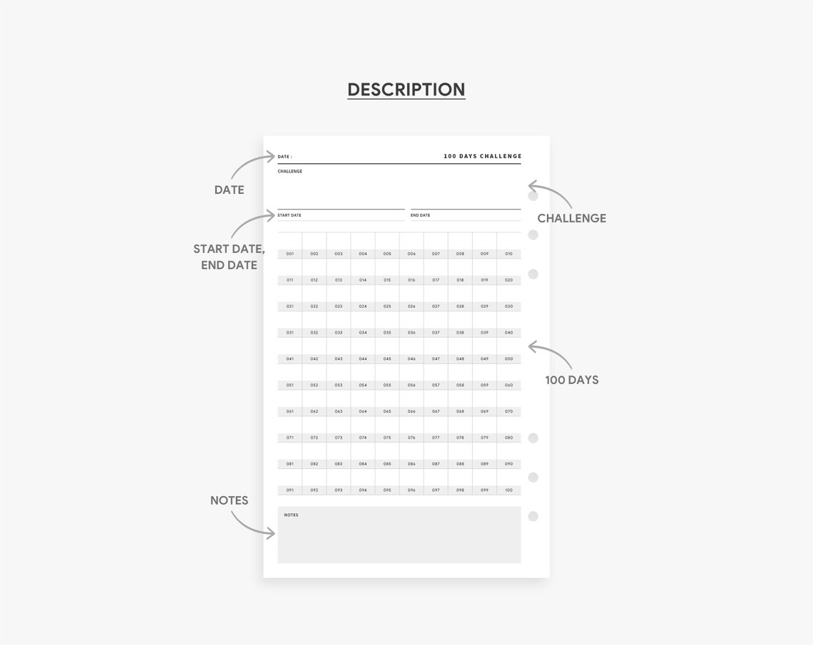 100 Days Challenge Printable, Challenge Tracker, Goal Challenge ...