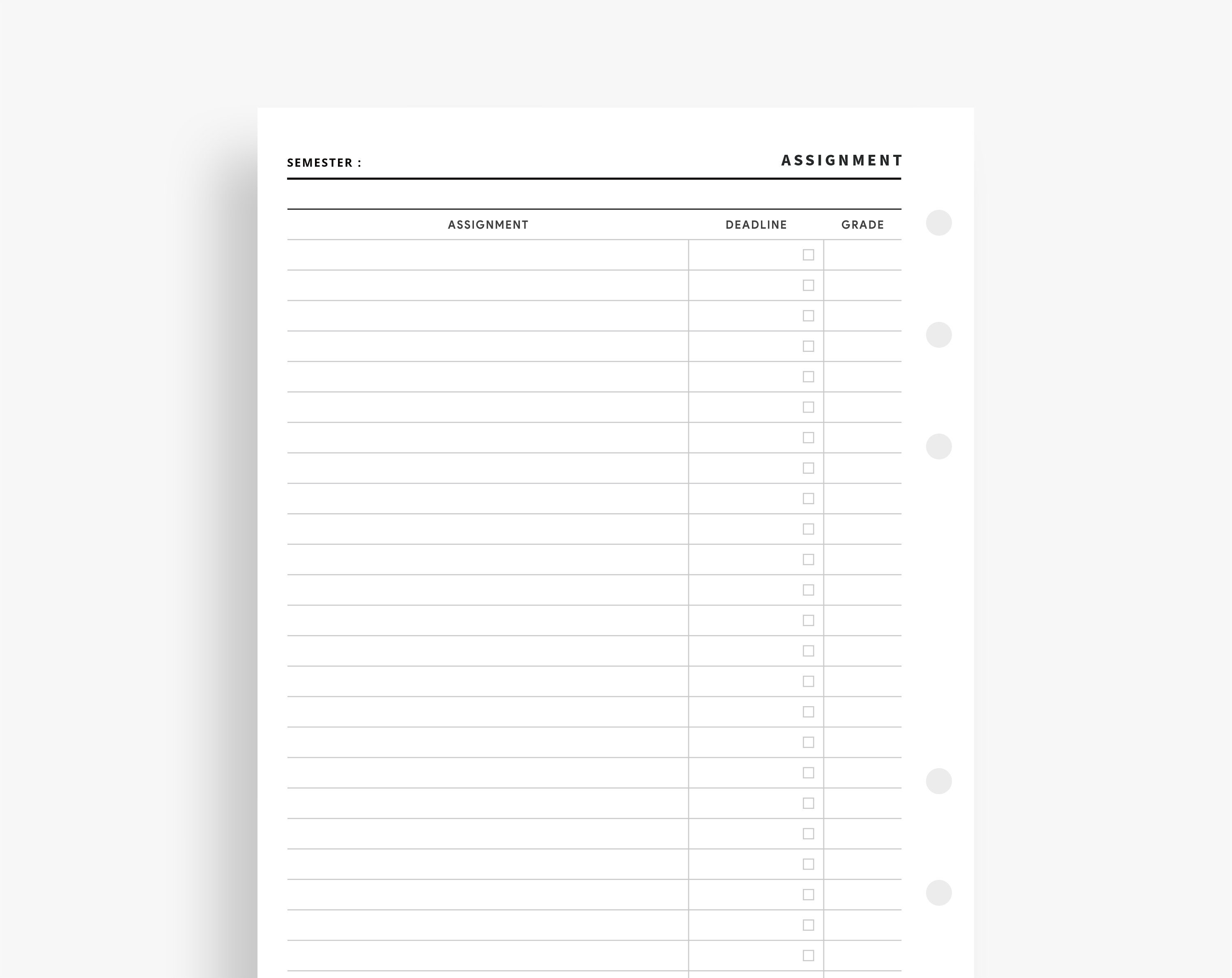 Assignment Tracker Printable, Personal Wide Inserts, Assignment Planner ...