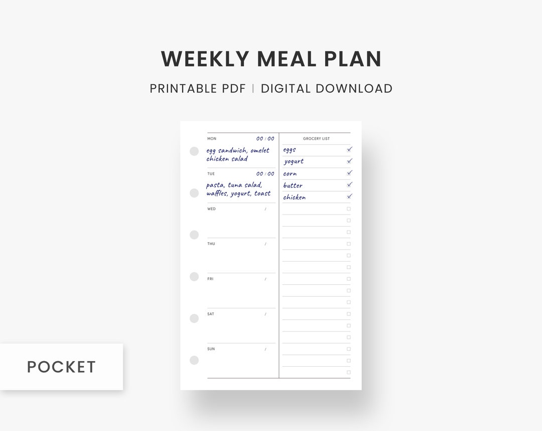 Pocket Inserts : Weekly Meal Planner Printable, Week Menu Planning ...