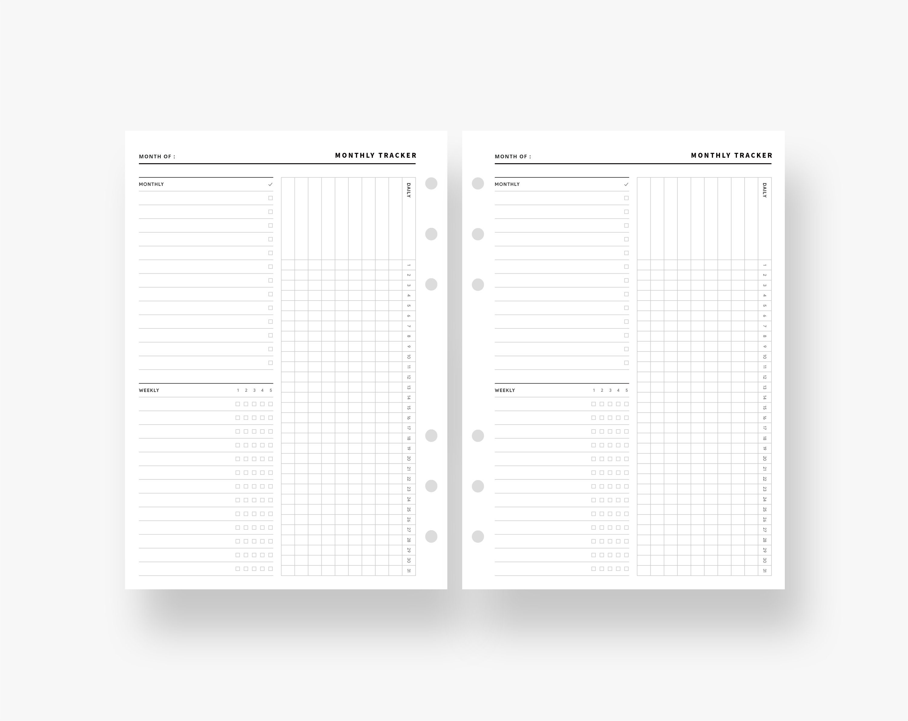 Monthly Tracker Printable, Personal Wide Inserts, Habit Tracker, Weekly ...