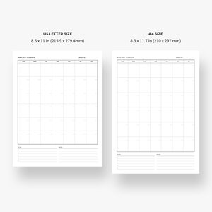 Monthly Printable Undated Minimal Planner, A4, US Letter Size Month on ...