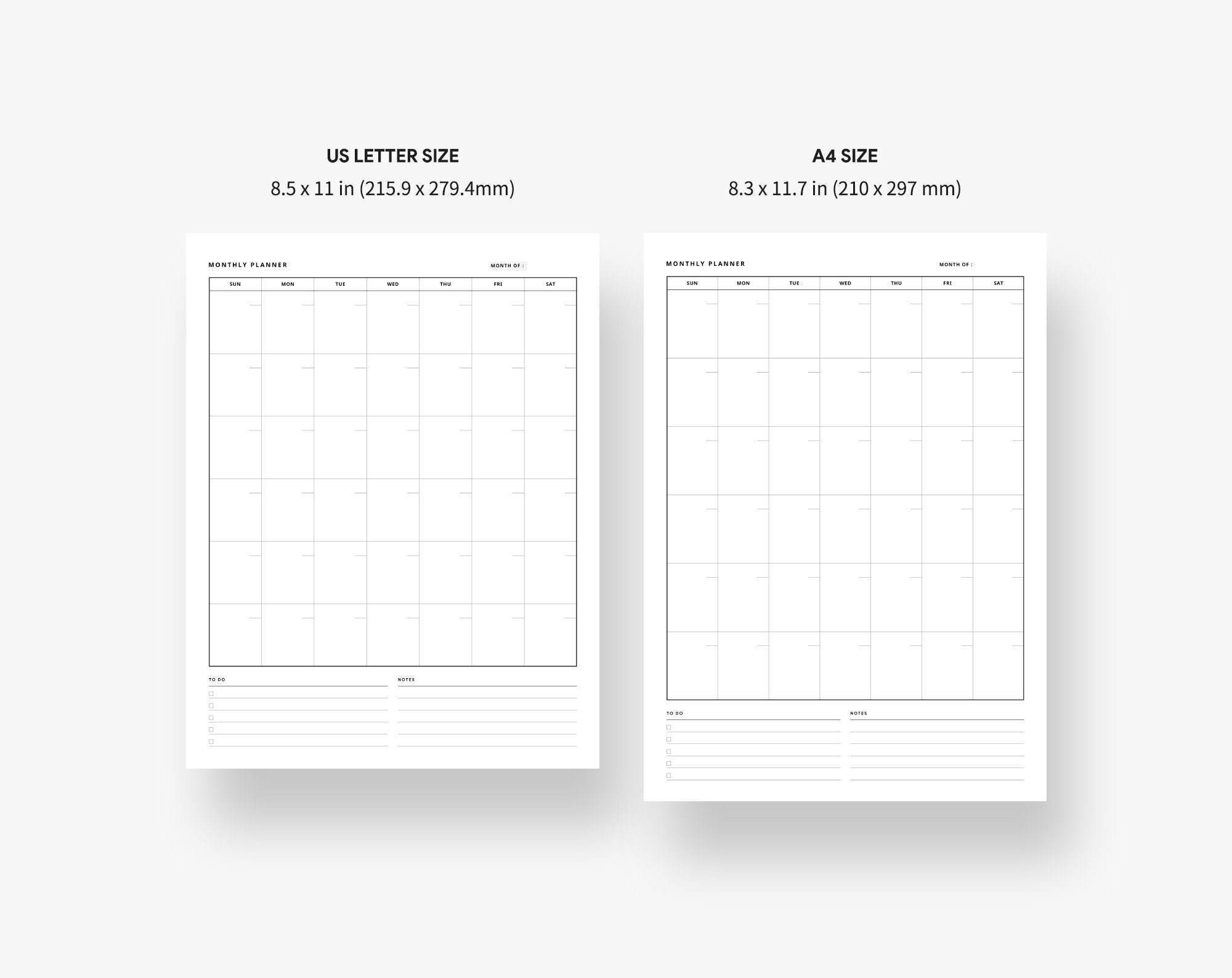 Monthly Printable Undated Minimal Planner, A4, US Letter Size Month on ...