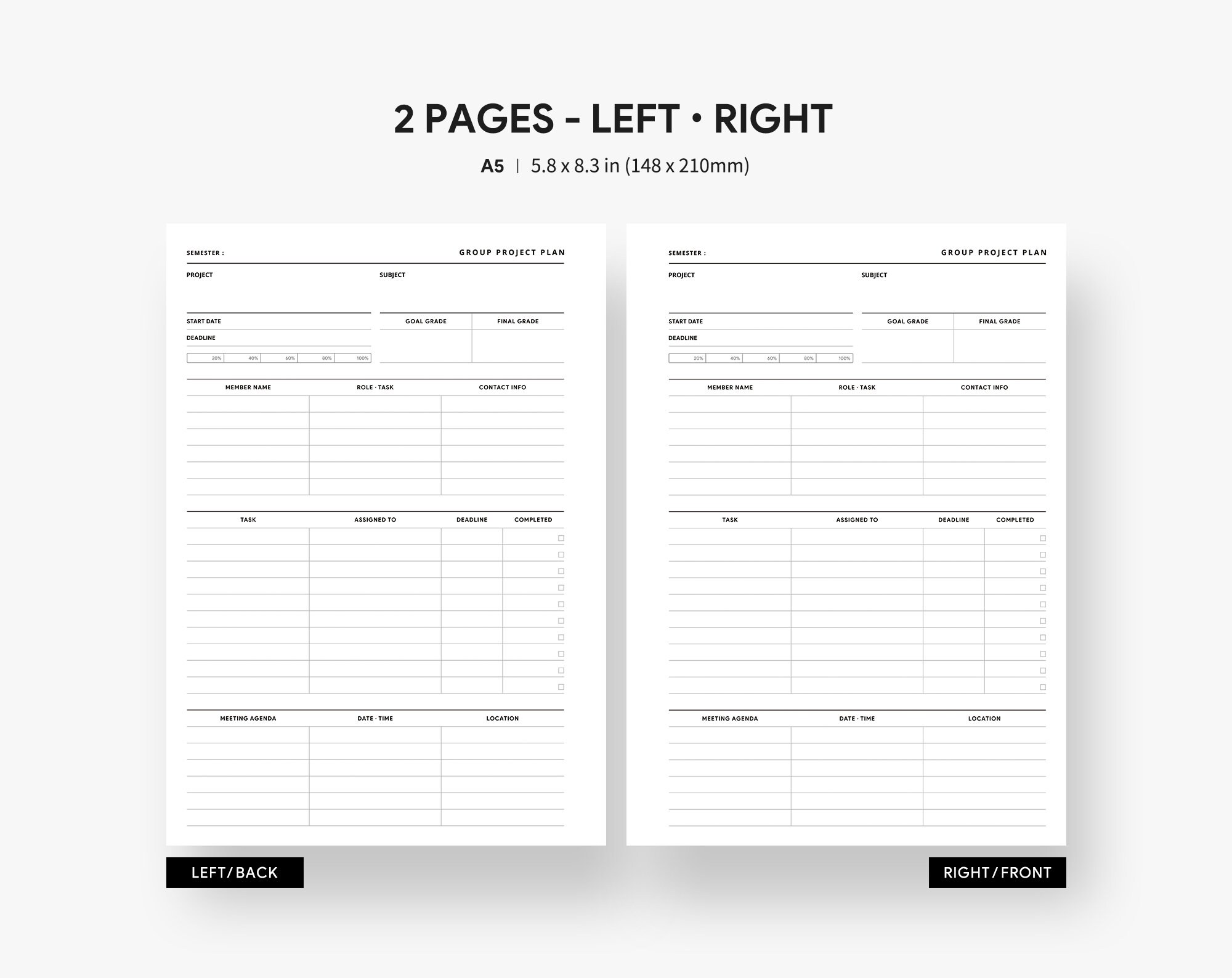 A5 Inserts : Study Planner Printable, Group Project Plan, Study ...
