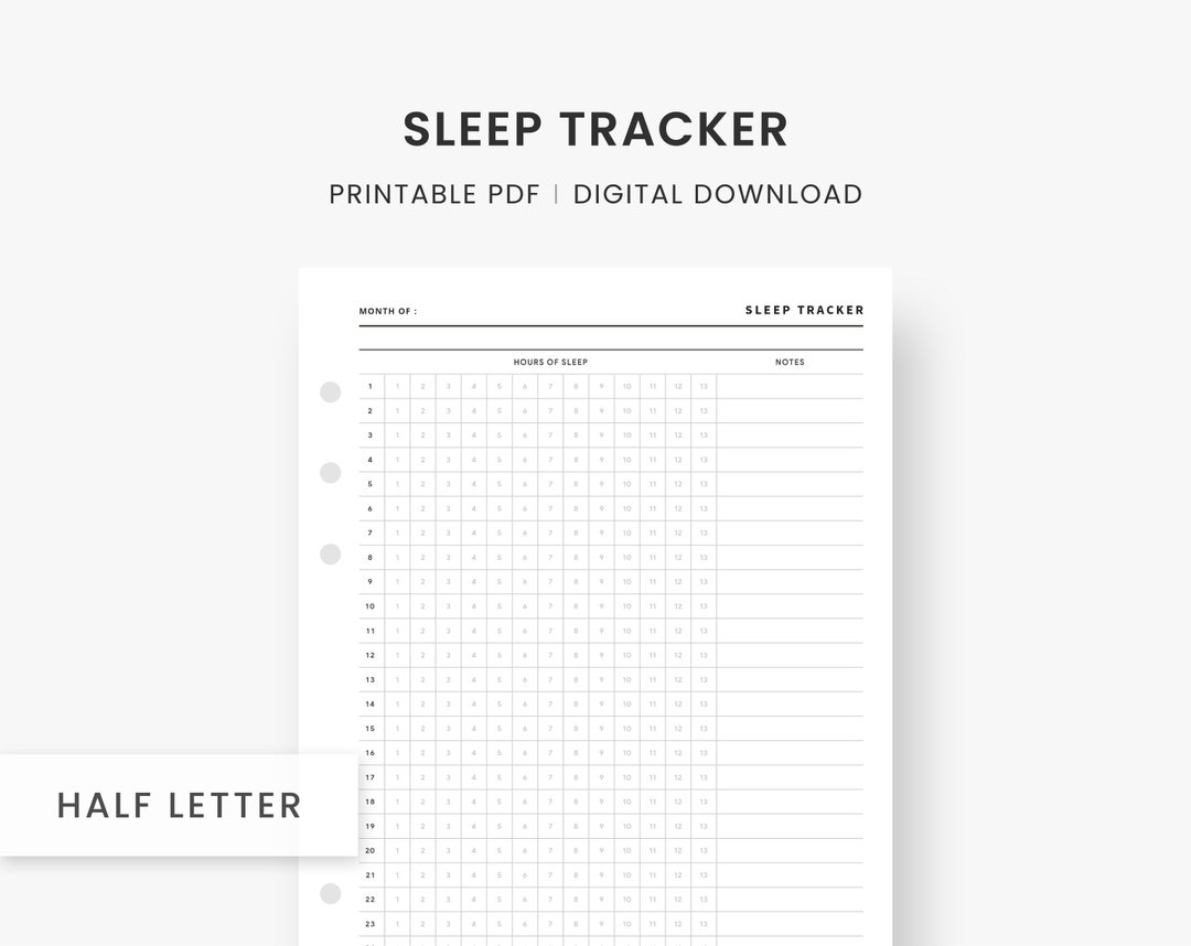 Sleep Tracker Printable, Half Letter Inserts, Health Fitness Tracker ...