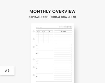 Printable Monthly Overview Month at A Glance Month on One - Etsy