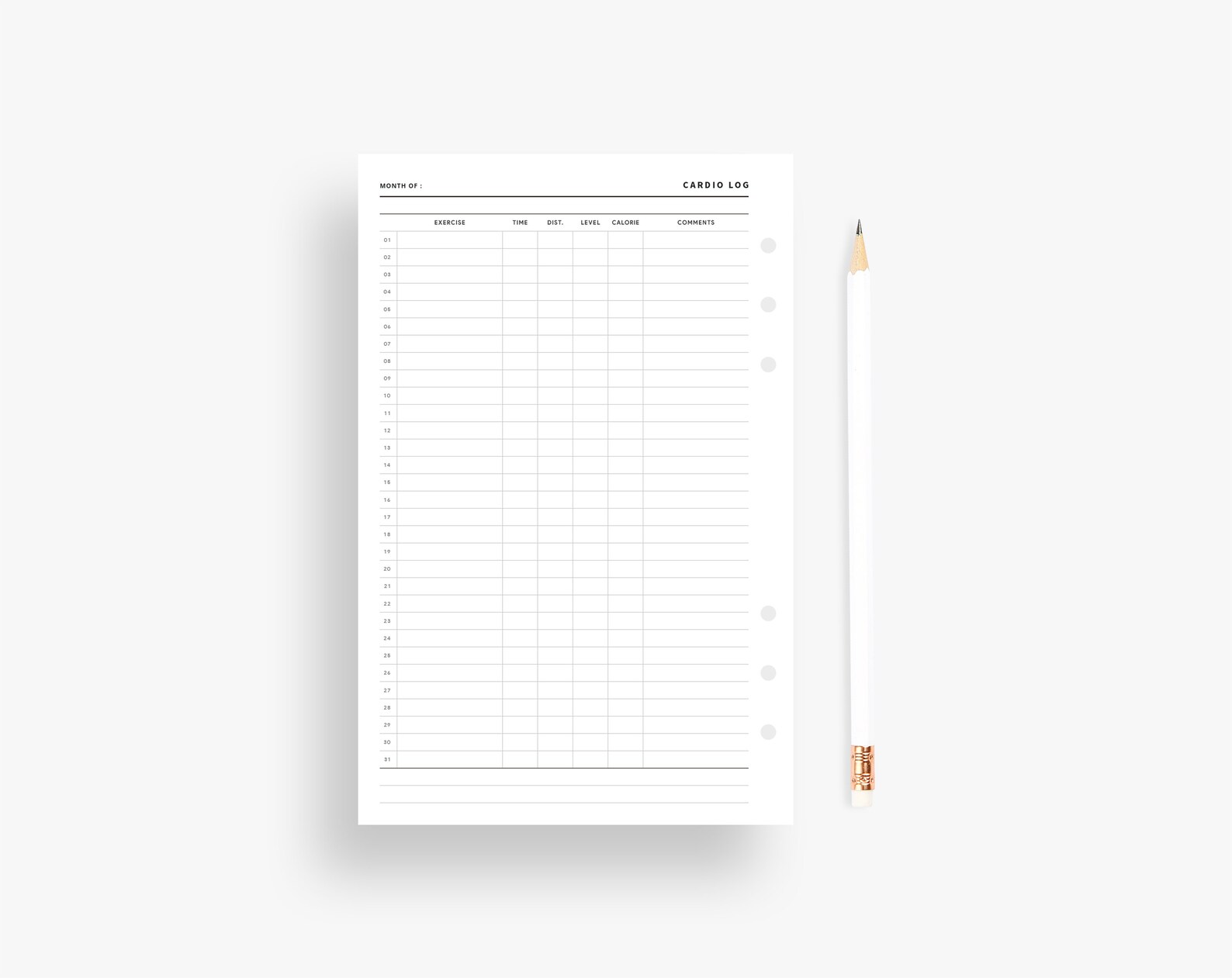 Workout Log Printable, Half Letter Inserts, Cardio Log, Monthly ...