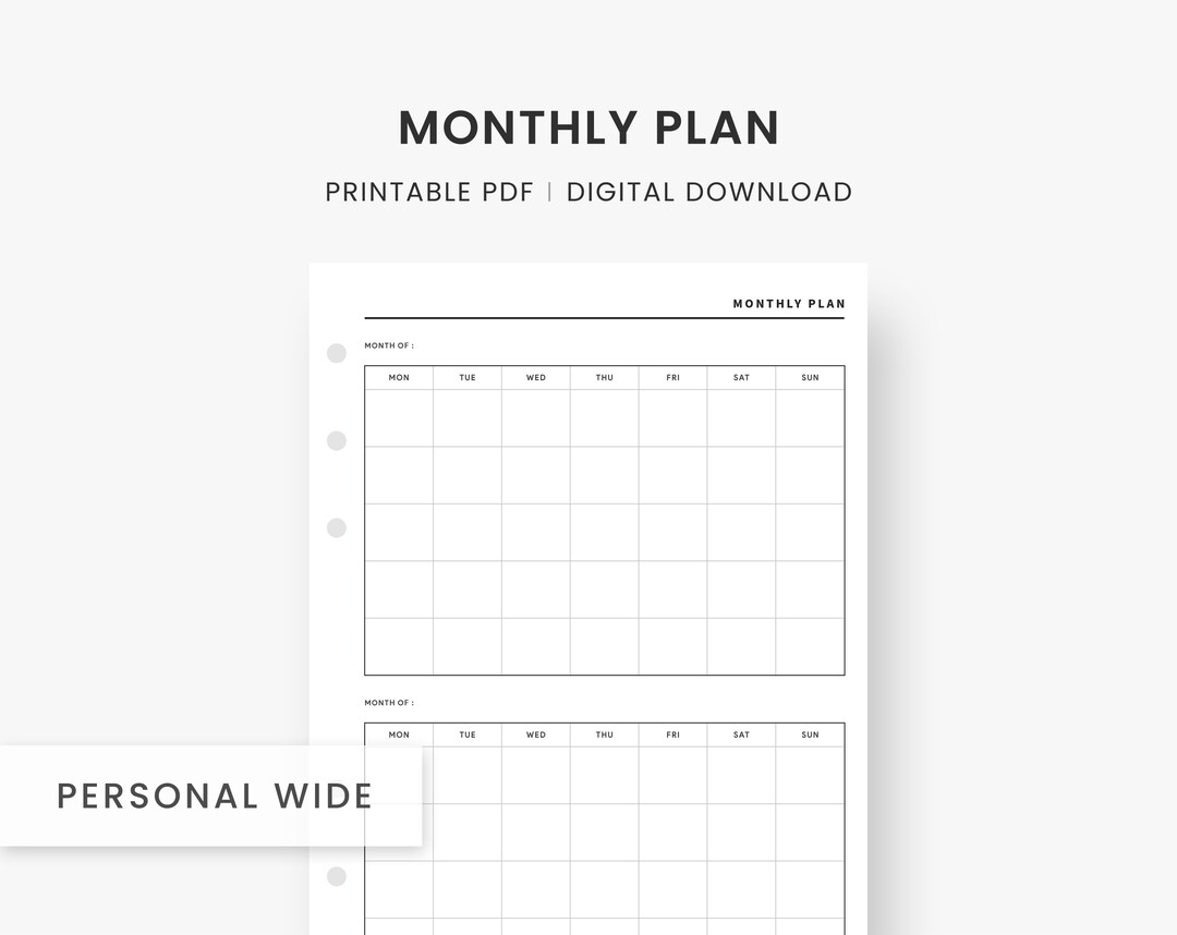 Monthly Planner Printable, Undated Planner, Personal Wide Inserts ...