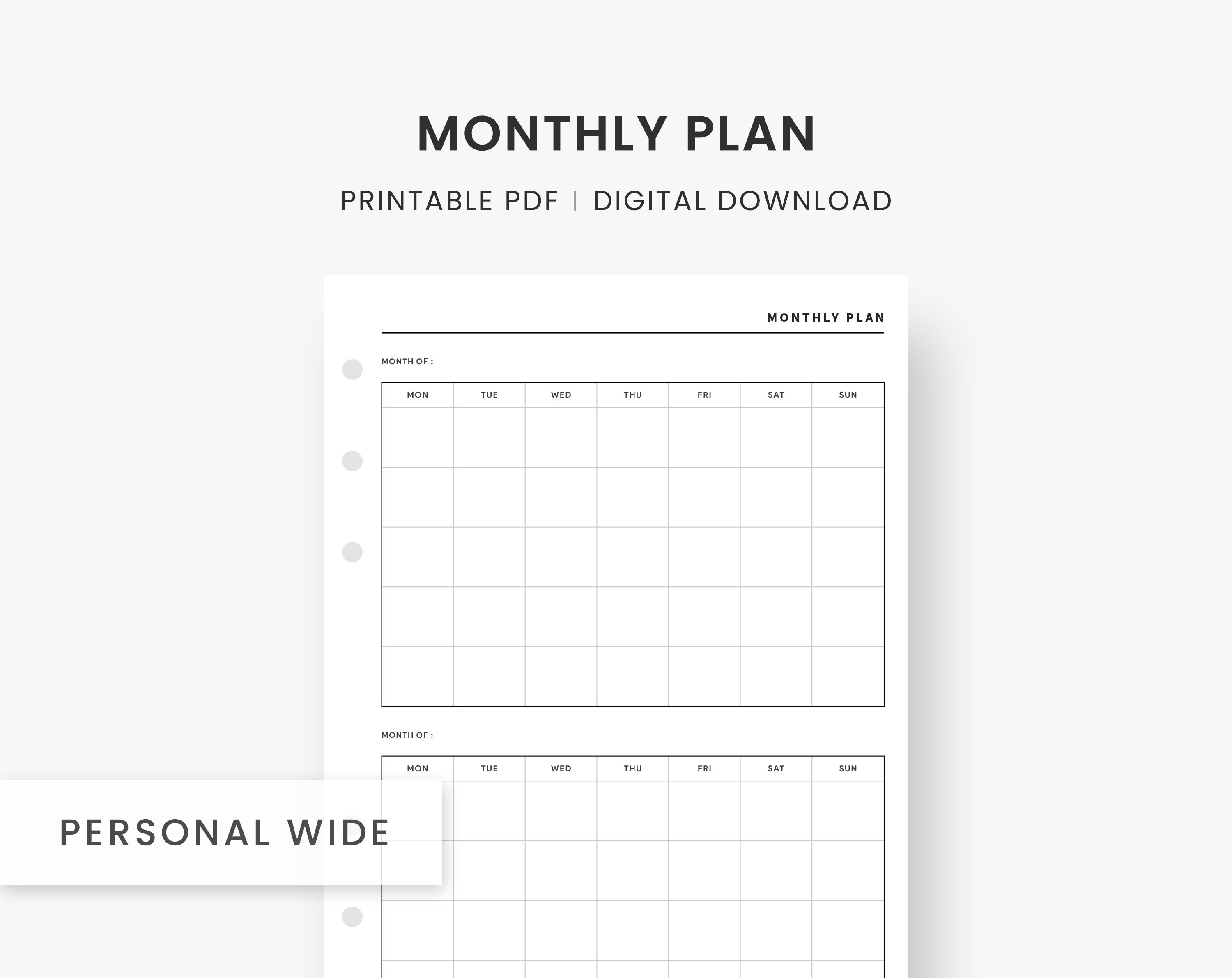 Monthly Planner Printable, Undated Planner, Personal Wide Inserts ...