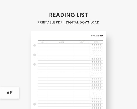 A5 Inserts : Book Planner Printable Reading List Template | Etsy