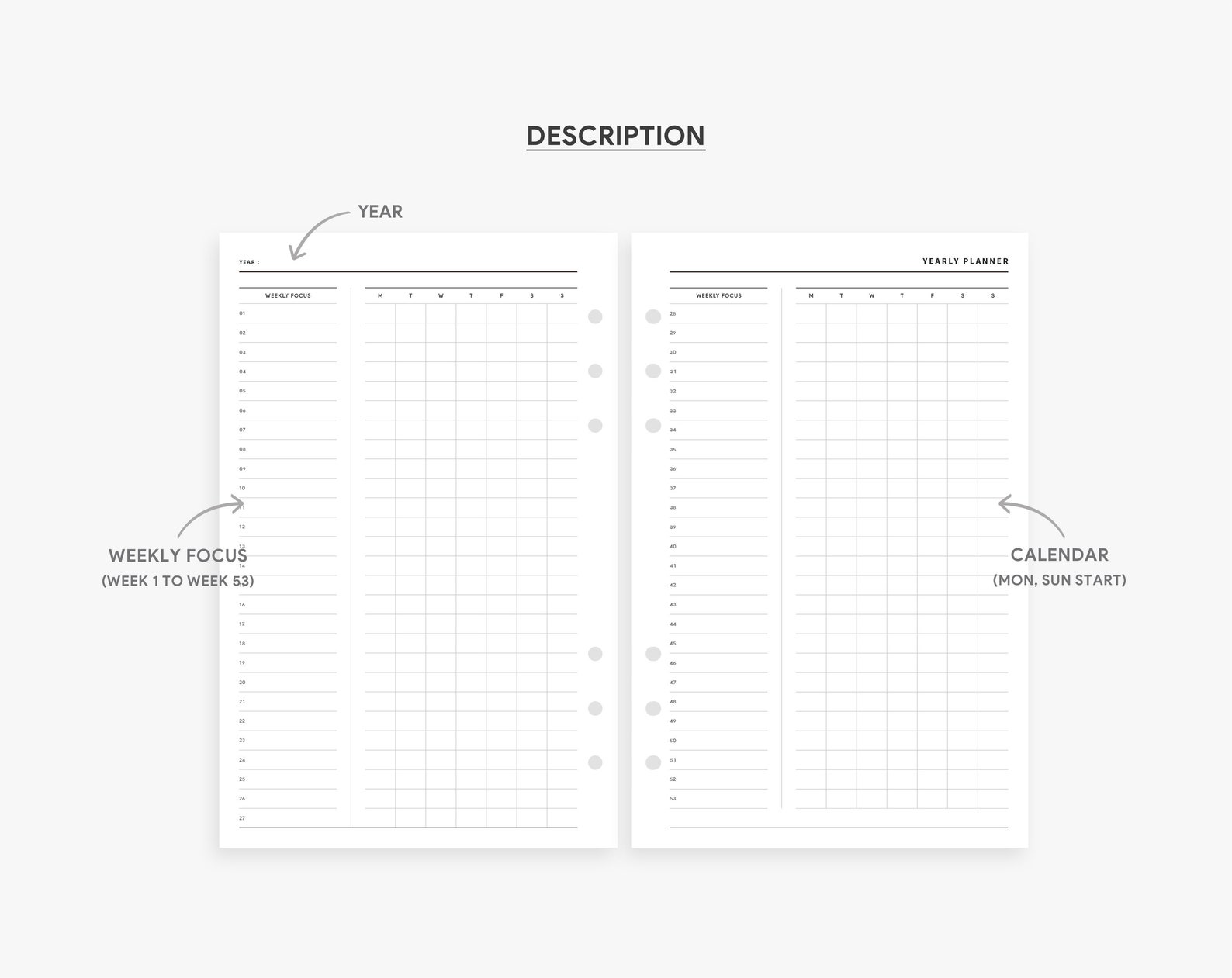 Yearly Planner Printable, Undated Planner, Yearly Calendar, Half Letter ...