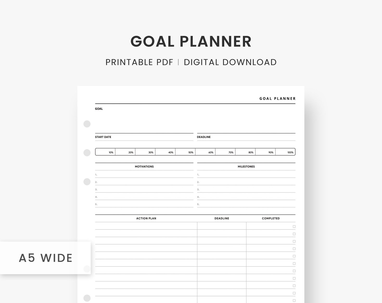 A5 Wide Inserts : Goal Planner Printable Goal Setting Goal | Etsy