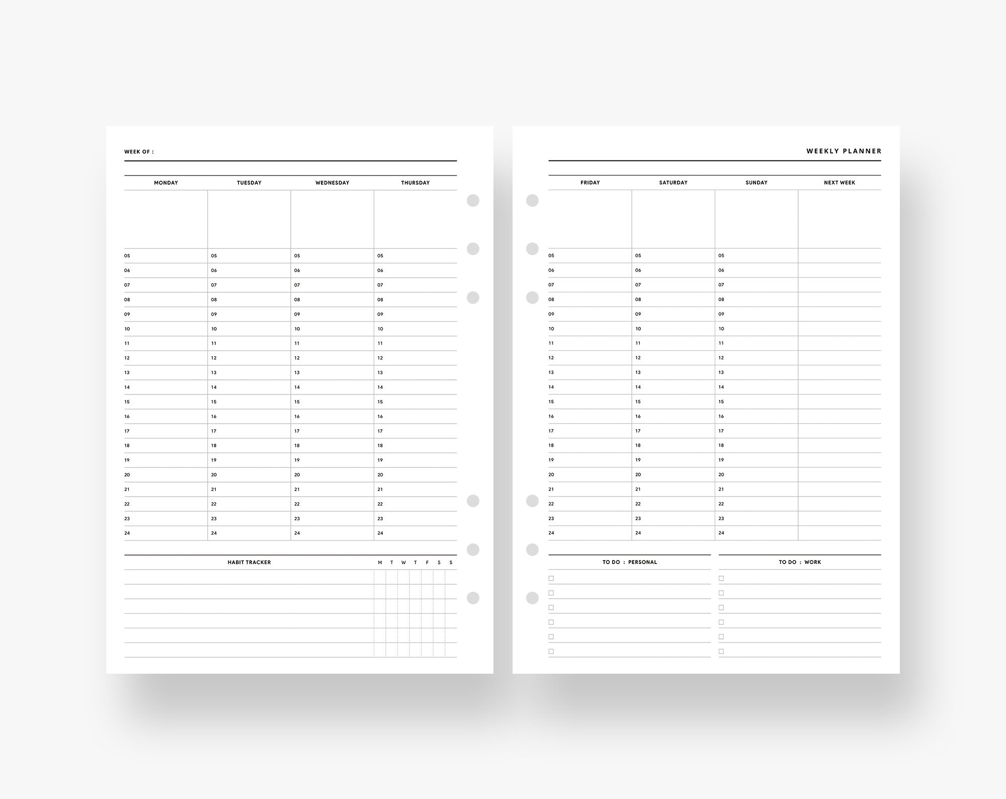 A5 Inserts : Weekly Planner Printable, Weekly Schedule, Week Hourly ...