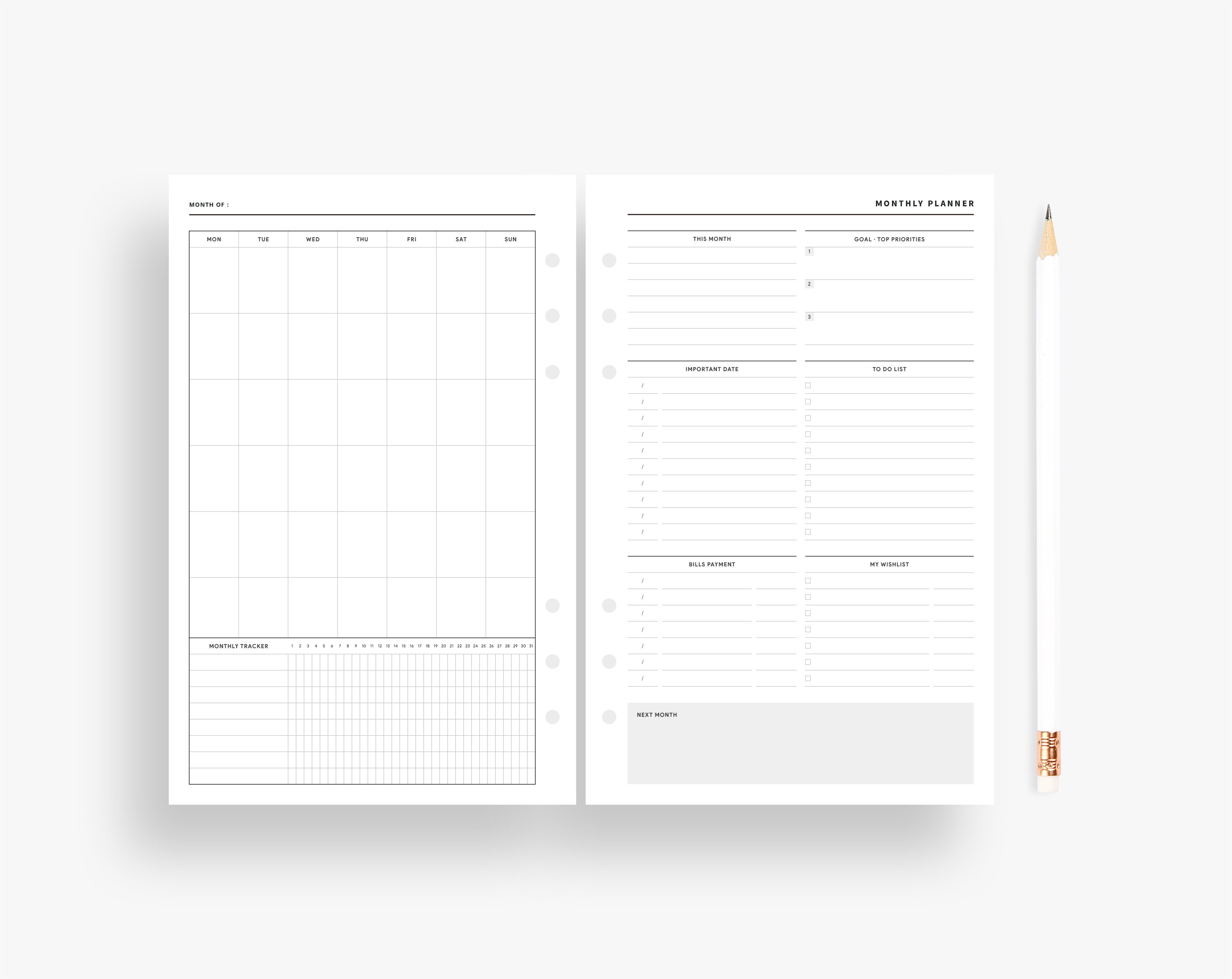Monthly Calendar Printable, Monthly Planner, Monthly Tracker, Month at ...