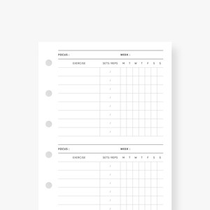 Pocket Inserts : Exercise Tracker Printable, Exercise Planner, Exercise ...