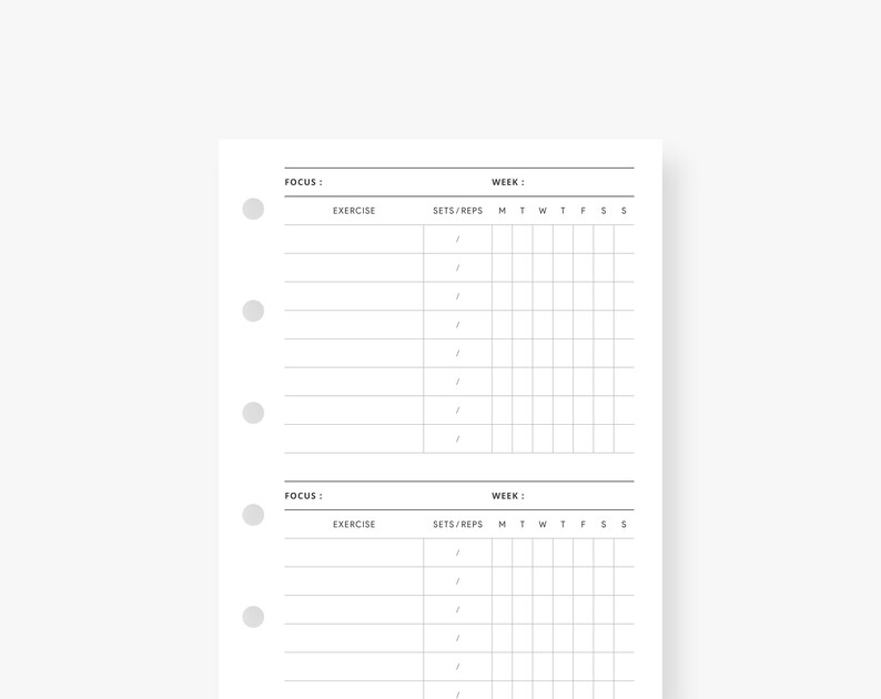 Pocket Inserts : Exercise Tracker Printable Exercise Planner - Etsy