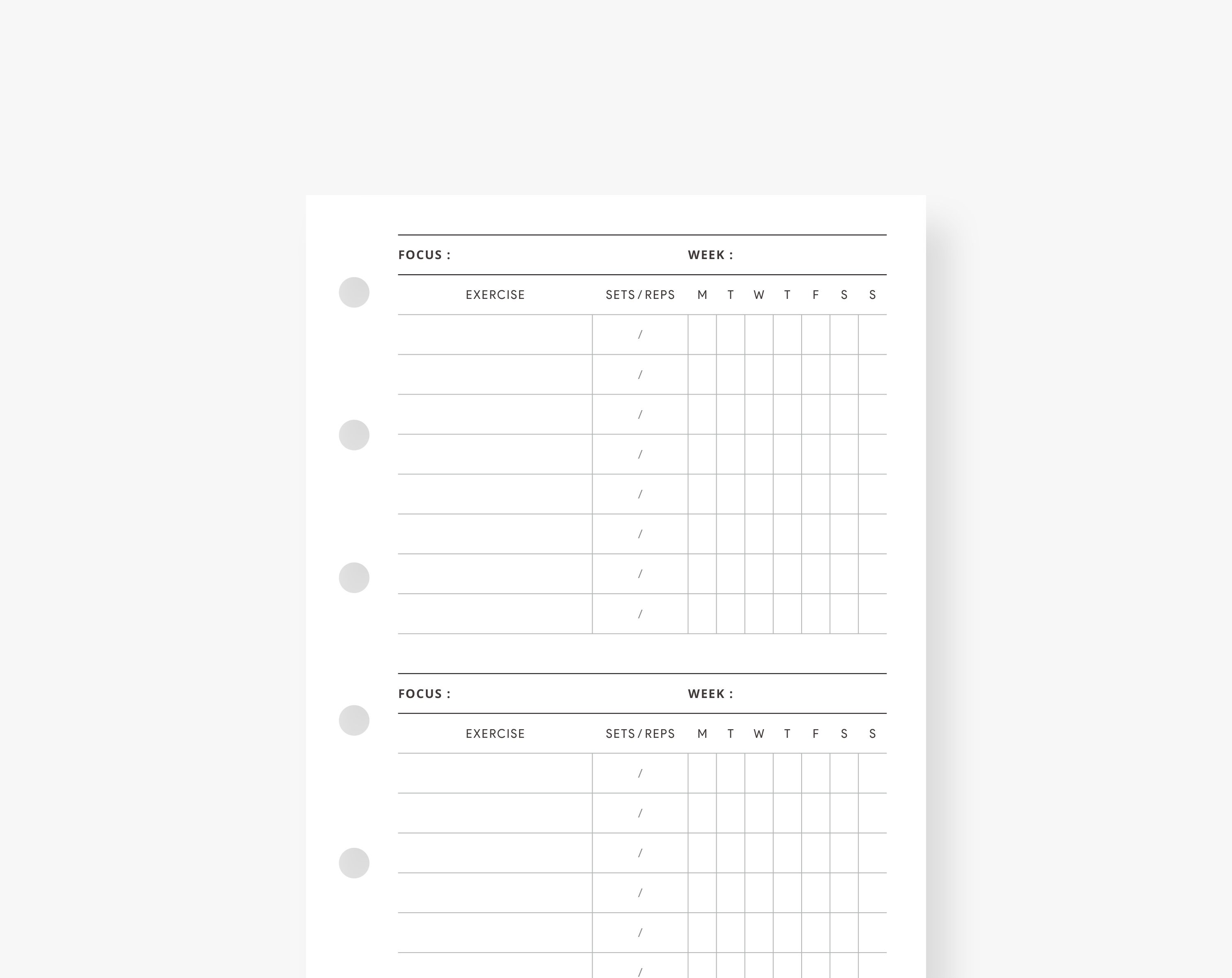 Pocket Inserts : Exercise Tracker Printable Exercise Planner - Etsy