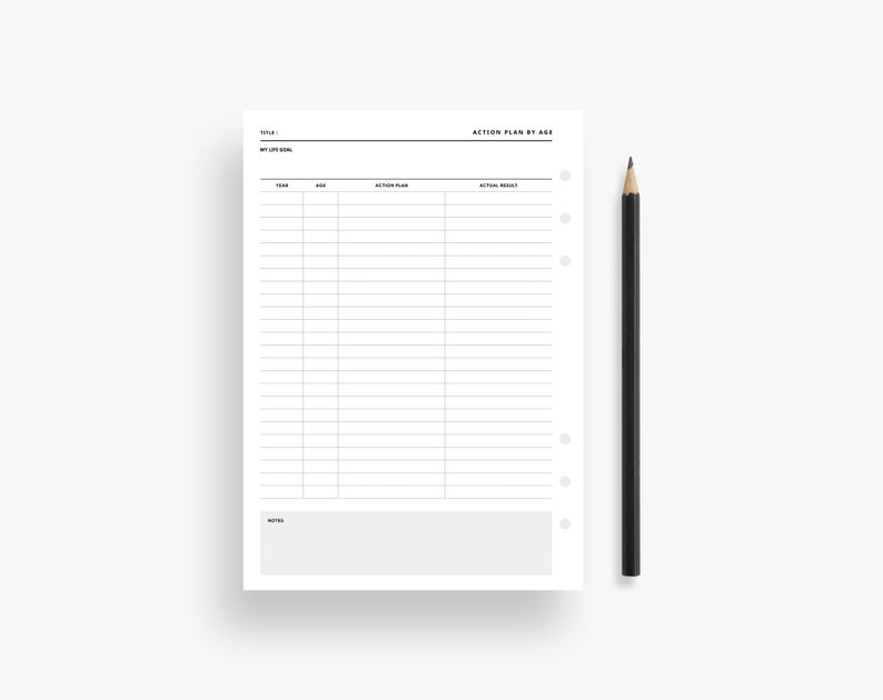 A5 Inserts : Planner Printable Action Plan by Age Life Goal - Etsy