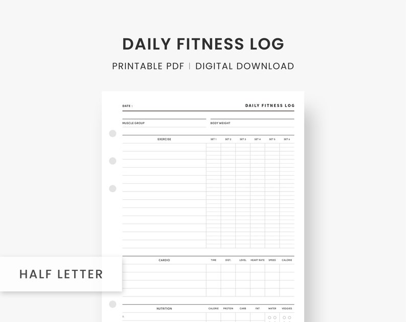 Daily Fitness Journal Printable Half Letter Inserts Exercise - Etsy