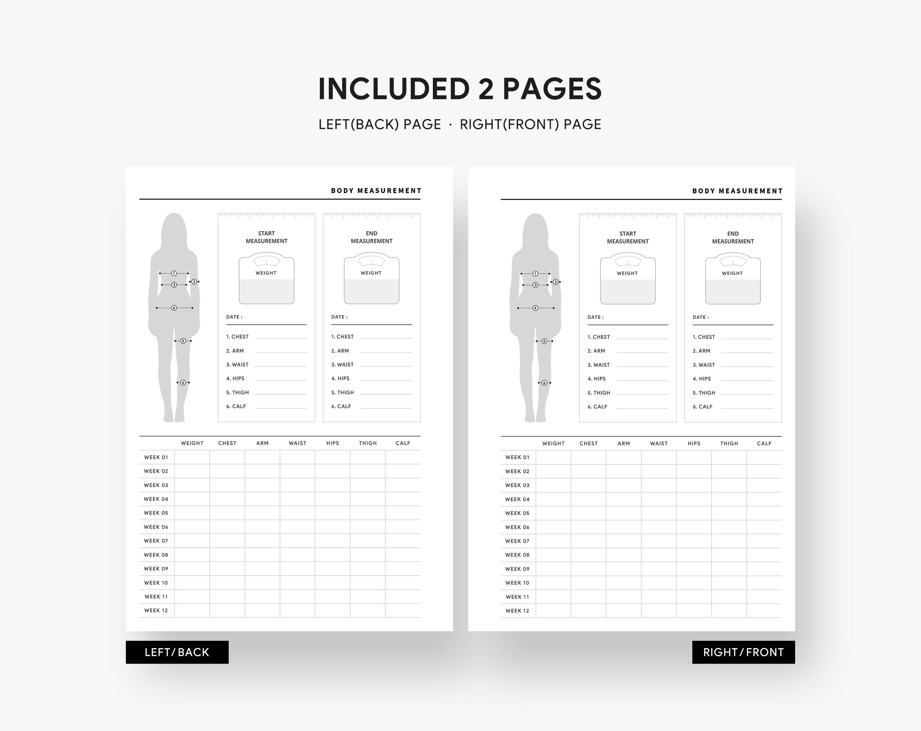 Body Measurement Tracker Printable, Personal Wide Inserts, Fitness ...
